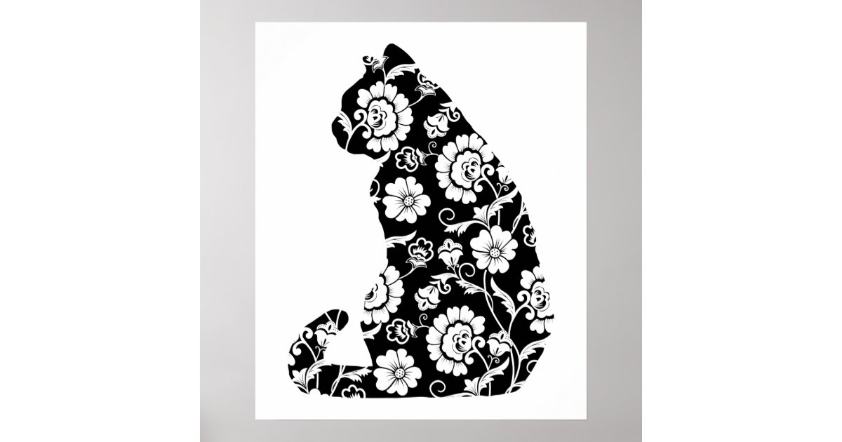 Silhouette Cat Flower Pattern Cat Lover, Cat Owner Poster | Zazzle
