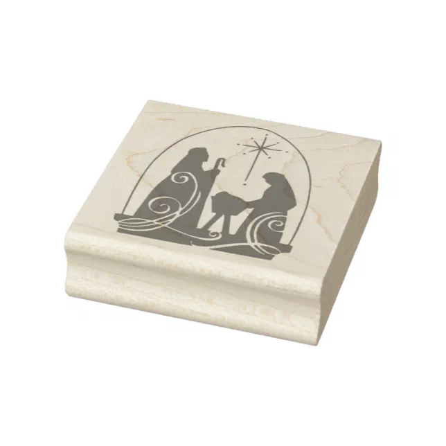 Silhouette Christmas nativity scene art stamp | Zazzle