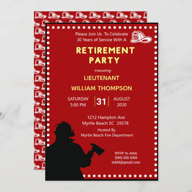 Silhouette Fireman/Fire Chief Retirement Party Invitation | Zazzle