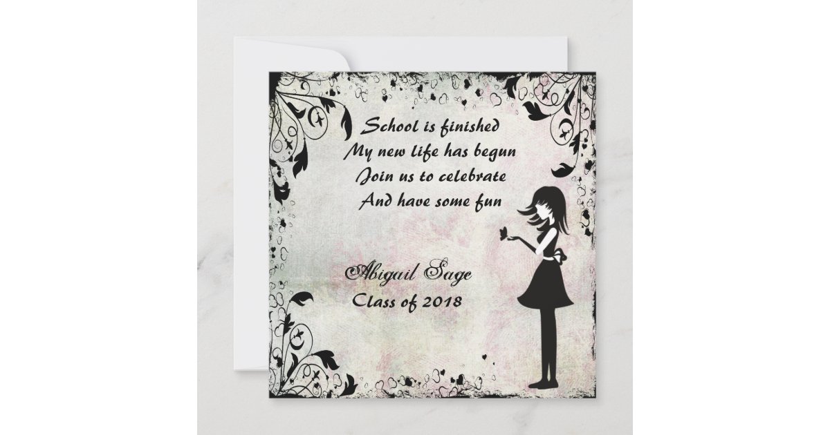 Silhouette Girl with Butterfly Graduation Invite | Zazzle