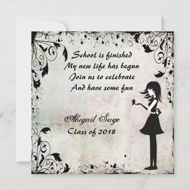 Silhouette Girl with Butterfly Graduation Invite | Zazzle