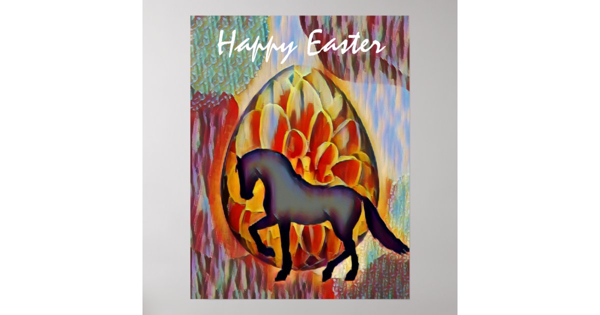 Silhouette Horse and Easter Egg Happy Easter Poster | Zazzle