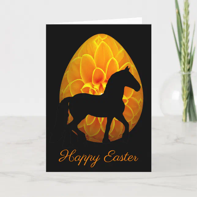 Silhouette Horse and Flower Egg Happy Easter Card | Zazzle