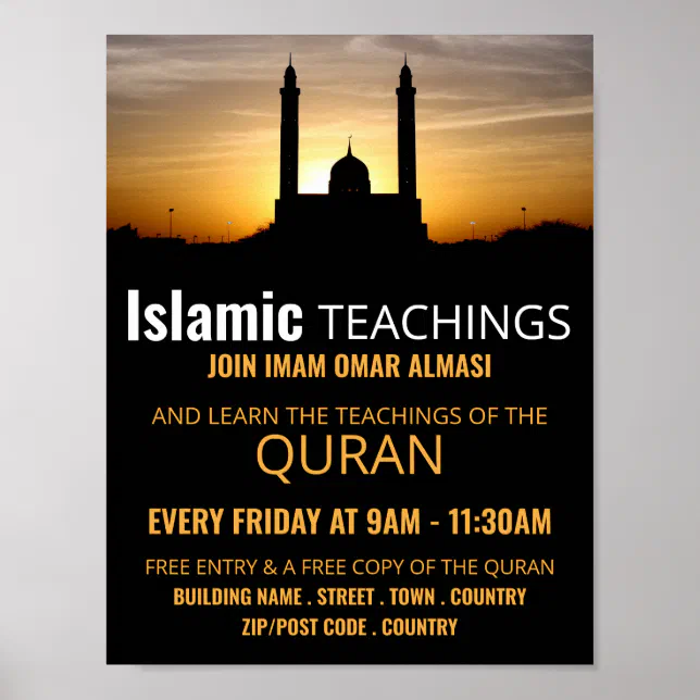 Silhouette of Mosque, Islamic Teaching Advertising Poster | Zazzle