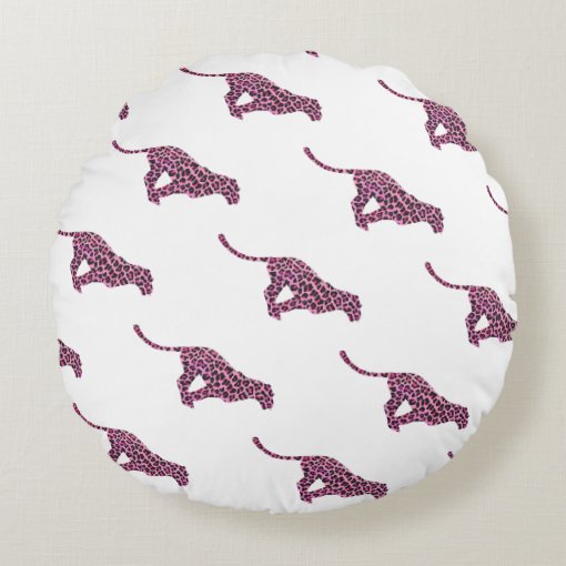 Silhouette Pink and Black Leopard Round Pillow | Zazzle