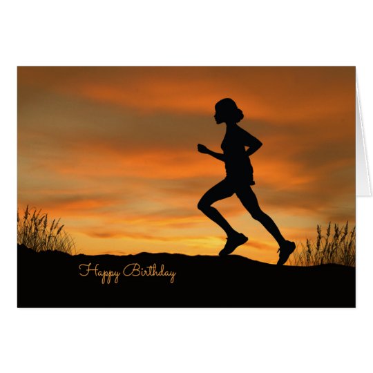 Silhouette Runner with a Sunset Birthday Card | Zazzle.com