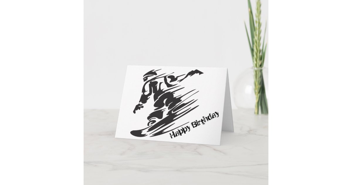 Silhouette Snowboarding Mountain Happy Birthday Card | Zazzle