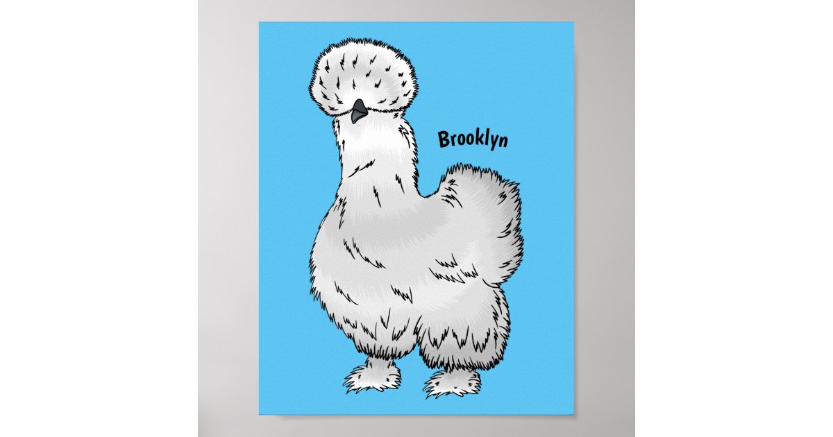 Silkie chicken cartoon illustration poster | Zazzle