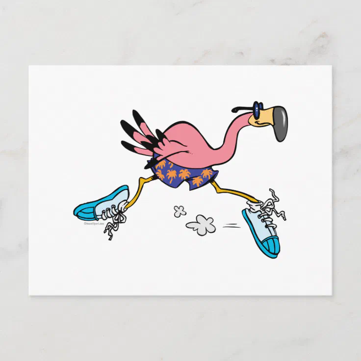 silly cute jogging running flamingo postcard | Zazzle