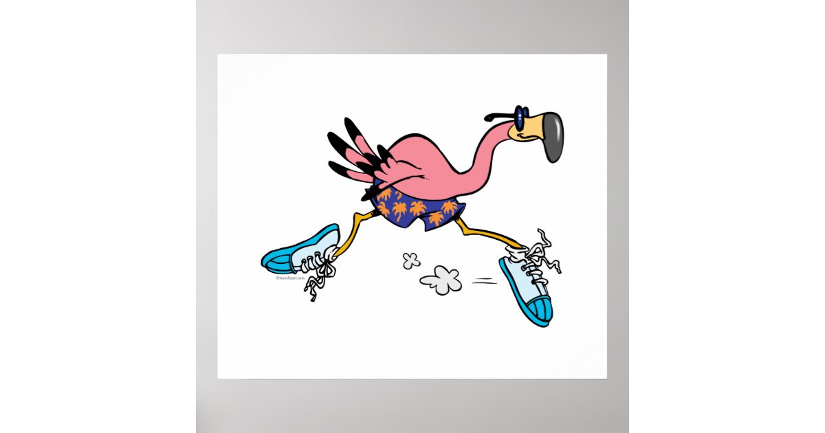 silly cute jogging running flamingo poster | Zazzle