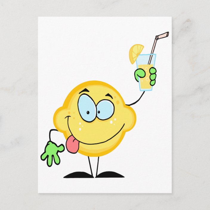 silly cute lemon cartoon drinking lemonade postcard | Zazzle.com