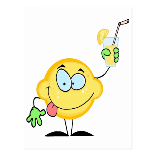 silly cute lemon cartoon drinking lemonade postcard | Zazzle.com