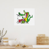 silly gator alligator drummer drumming cartoon poster | Zazzle