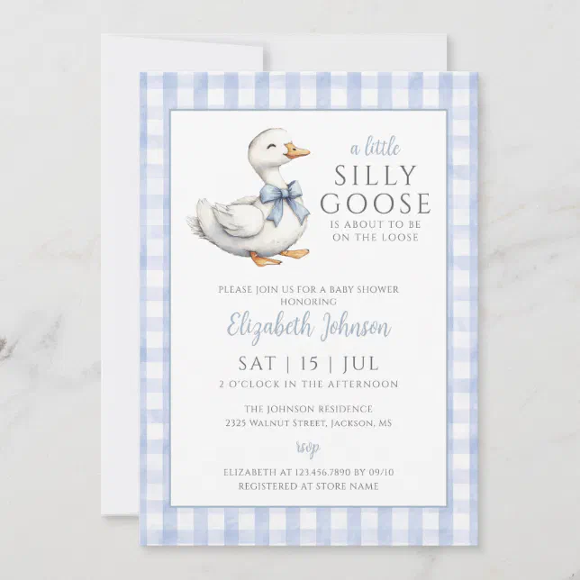 Silly Goose Blue Baby Shower Photo QR Code Invitation | Zazzle