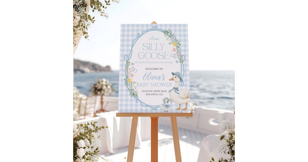 Silly Goose Blue Baby Shower Welcome Sign | Zazzle