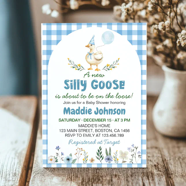 Silly Goose Blue Balloon Baby Shower Invitation | Zazzle