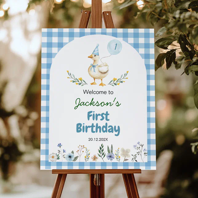 Silly Goose Blue Balloon Birthday Welcome Sign | Zazzle
