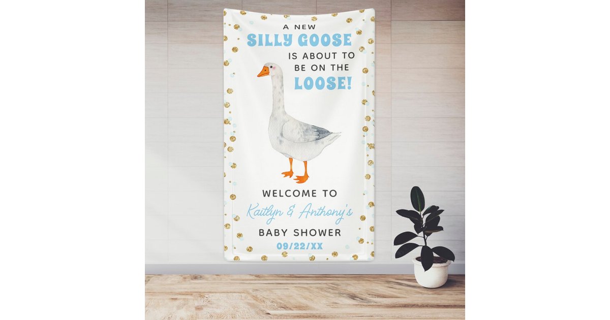 Silly Goose Blue Watercolor Boys Baby Shower Banner | Zazzle