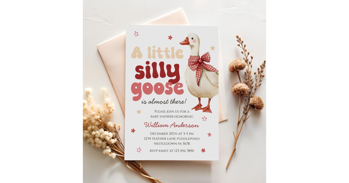 Silly Goose Christmas Bow Baby Shower Invitation | Zazzle