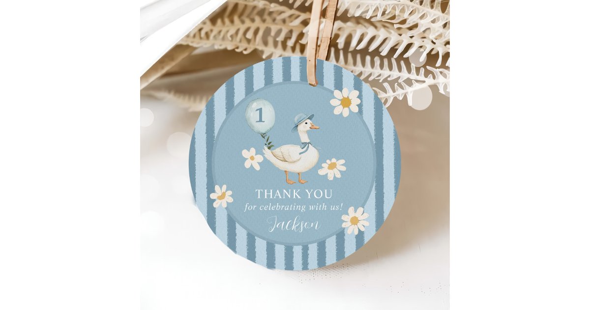 Silly Goose Daisy Boy 1st Birthday Party Favor Tags | Zazzle