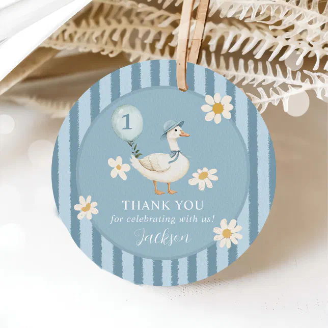 Silly Goose Daisy Boy 1st Birthday Party Favor Tags | Zazzle