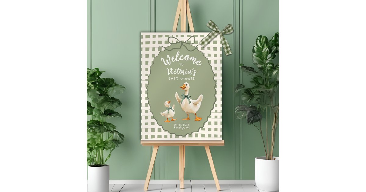 Silly Goose Gingham Bow Baby Shower Poster | Zazzle