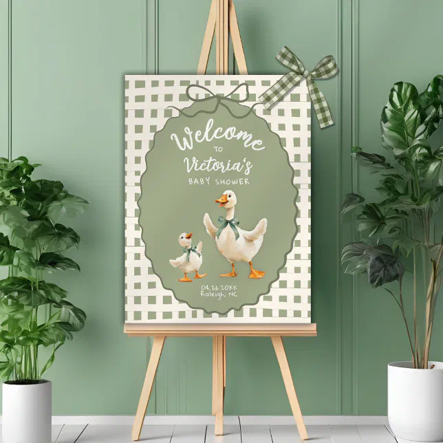 Silly Goose Gingham Bow Baby Shower Poster | Zazzle