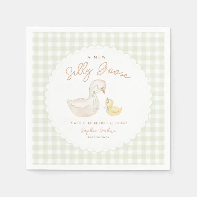 Silly Goose Gingham Duck baby shower Napkins | Zazzle