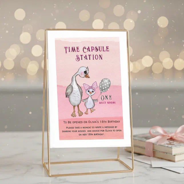 Silly Goose & Pink Bow | Time Capsule Station Sign Invitation | Zazzle