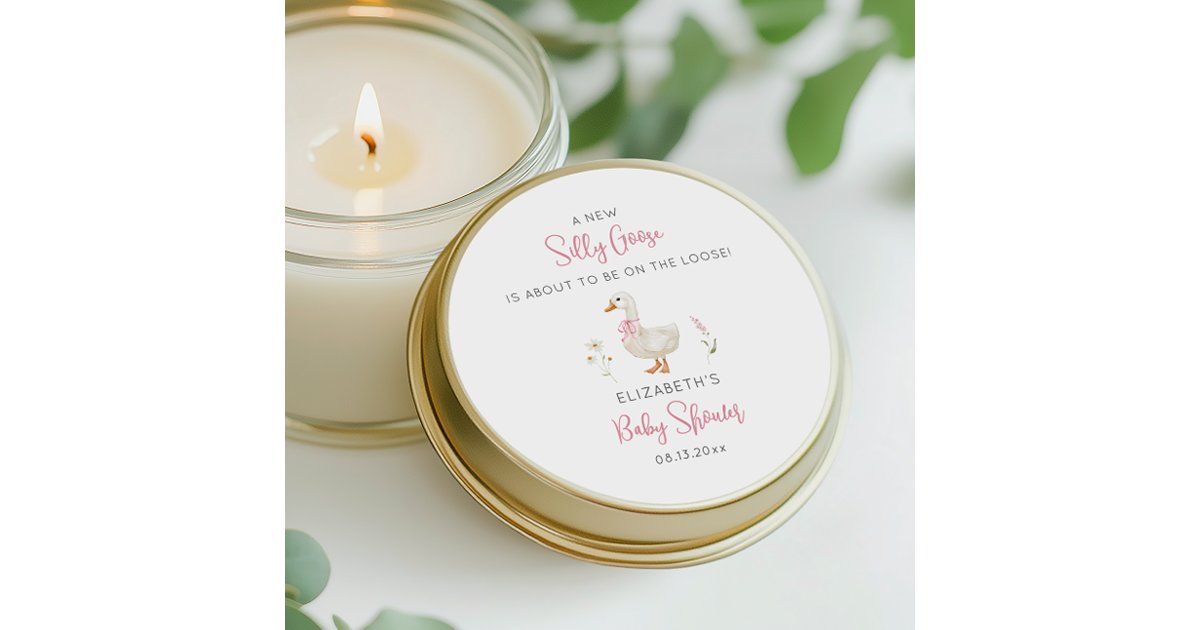 Silly Goose Pink Bow Wildflower Girl Baby Shower Classic Round Sticker ...