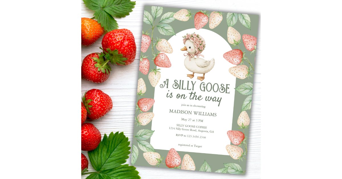 Silly Goose Strawberries Girl Baby Shower Invitation | Zazzle