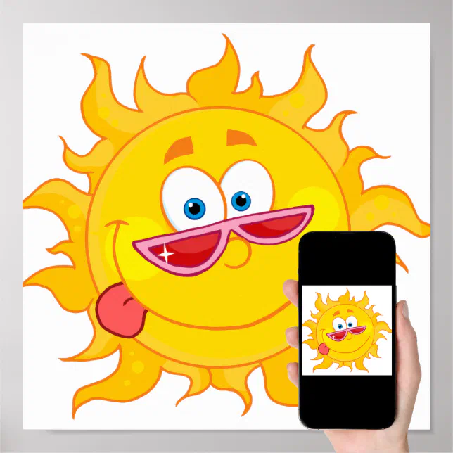 silly happy sun cartoon wearing shades poster | Zazzle