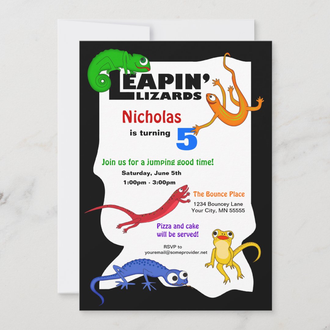 Silly Leaping Lizard Birthday Invitation | Zazzle