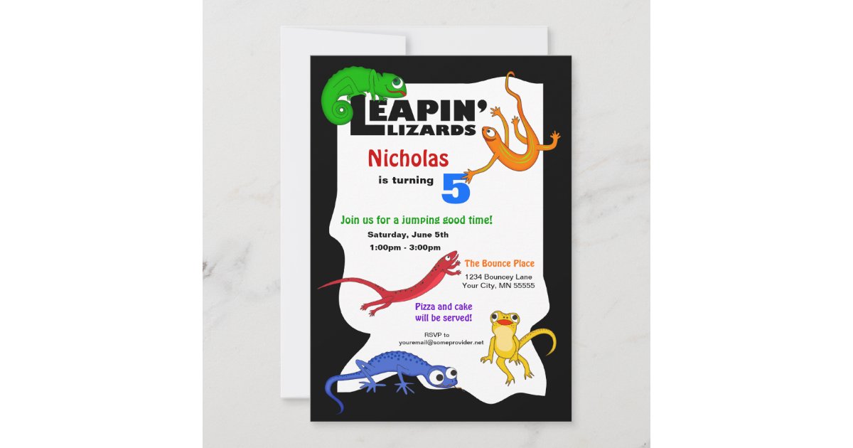 Silly Leaping Lizard Birthday Invitation | Zazzle