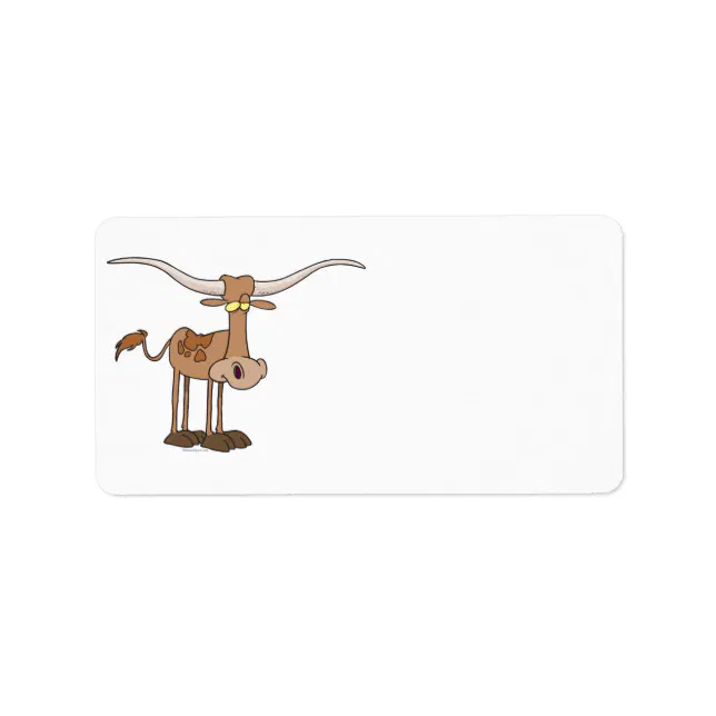 silly longhorn cow cartoon character label | Zazzle