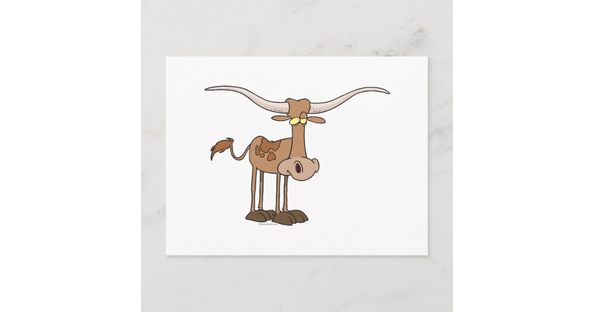 silly longhorn cow cartoon character postcard | Zazzle