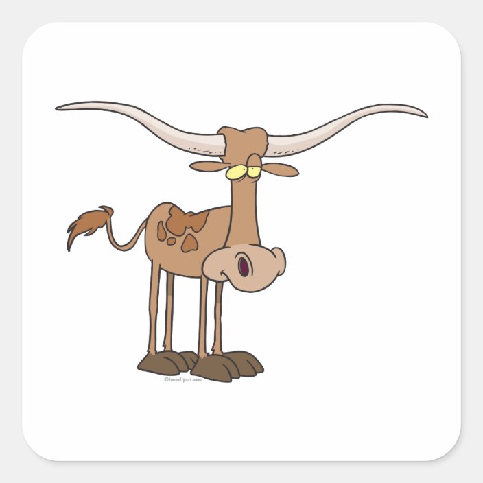 silly longhorn cow cartoon character square sticker | Zazzle.com