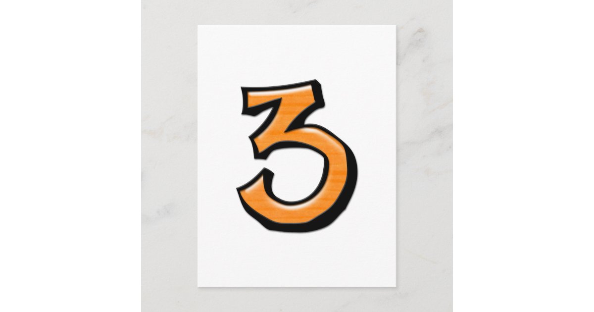 Silly Number 3 orange white Postcard | Zazzle