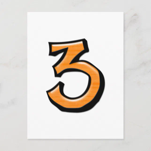 Silly Number 3 orange white Postcard | Zazzle