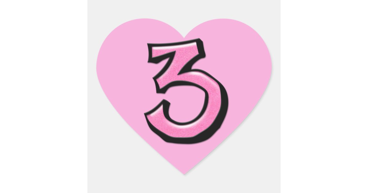 Silly Number 3 pink Heart Sticker | Zazzle