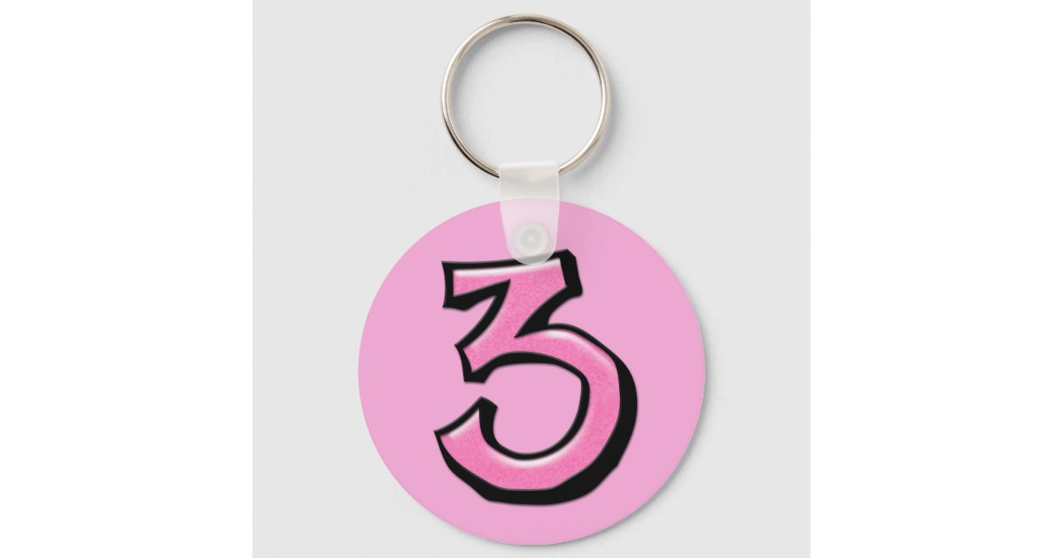 Silly Number 3 pink Keychain | Zazzle