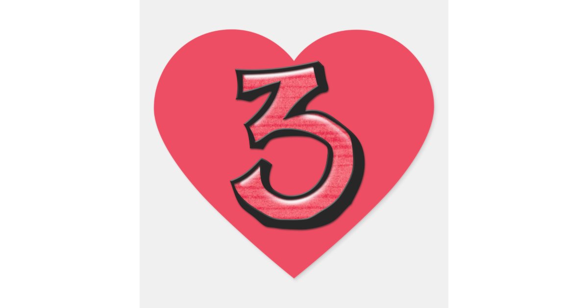 Silly Number 3 red Heart Sticker | Zazzle