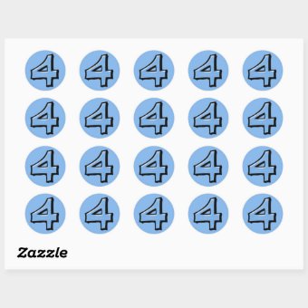 Silly Number 4 blue Round Sticker | Zazzle