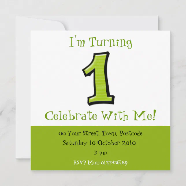 Silly Numbers 1 green Birthday Invitation | Zazzle