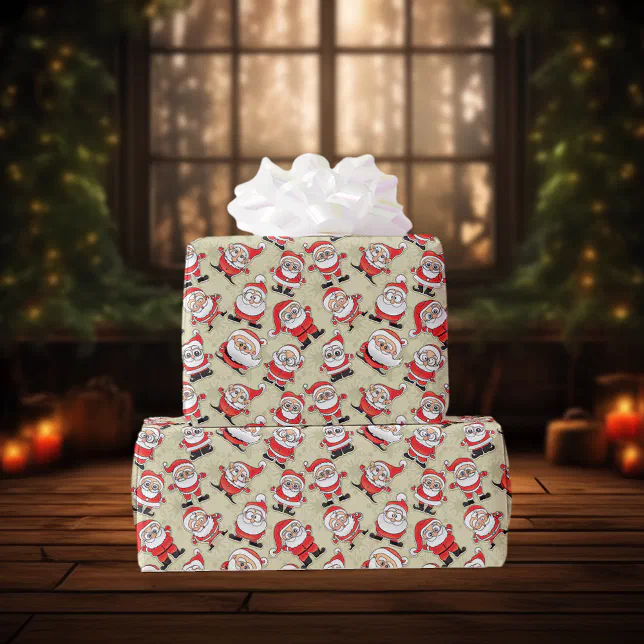 Silly Santa Claus Cartoon Character Pattern Wrapping Paper | Zazzle