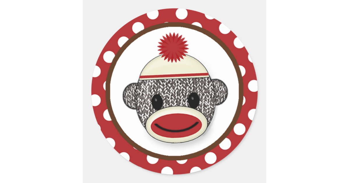 Silly SOCK MONKEY Birthday Round sticker SMR #3 | Zazzle.com