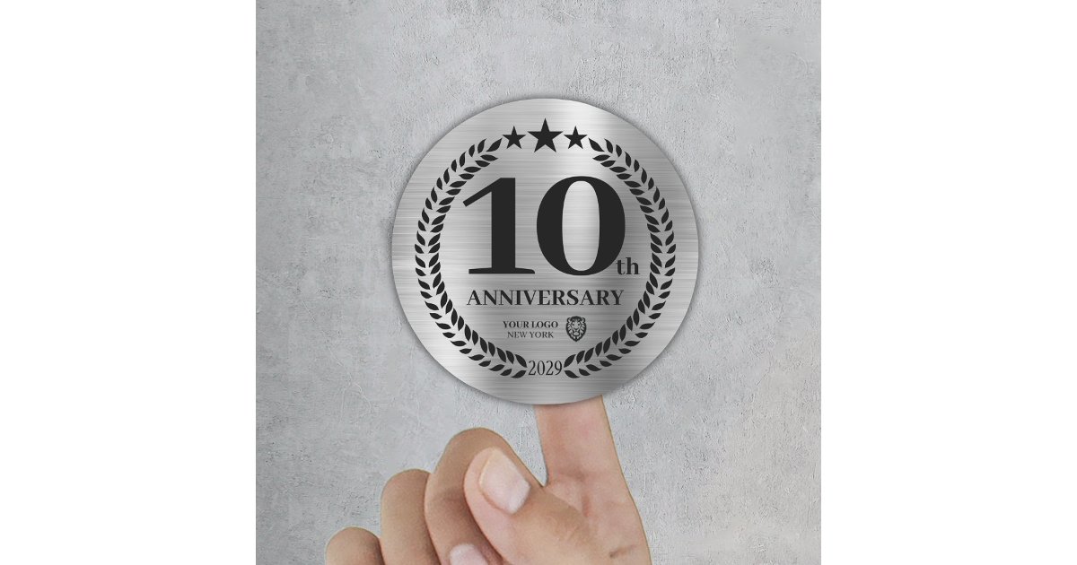 Silver 10th Anniversary Business Logo Sticker | Zazzle