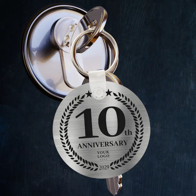 Silver 10th Business Anniversary Commemorative Keychain | Zazzle