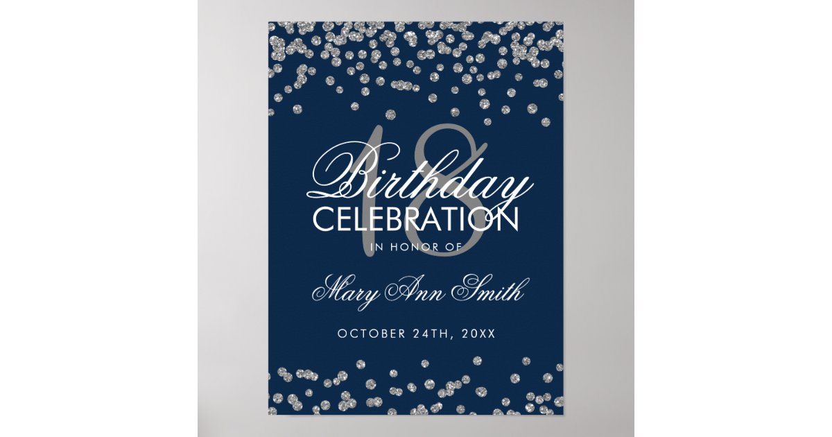 Silver 18th Birthday Faux Glitter Confetti Navy Poster | Zazzle