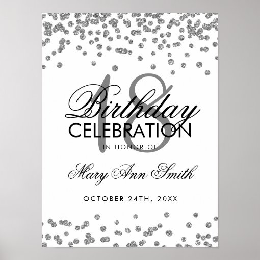 Silver 18th Birthday Faux Glitter Confetti White Poster | Zazzle